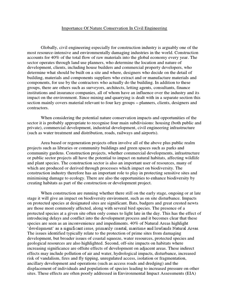 Importance of Nature Conservation in Civil Engineering | PDF | Habitat ...