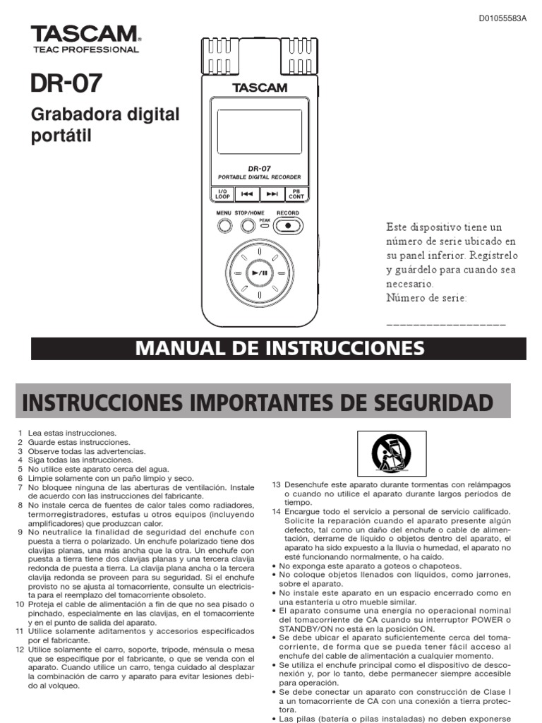 Tascam Manual | PDF | Seguro digital | Enchufes y tomas de corriente ...