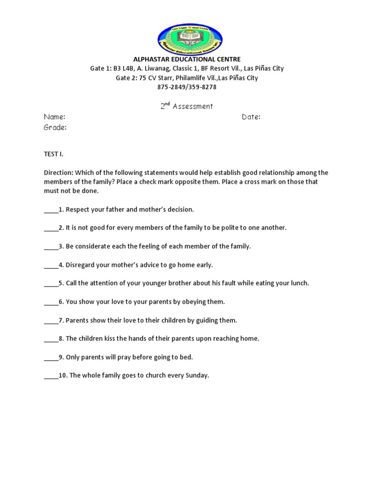 2nd Assessmen T in GMRC For Grade 4 and 5 | PDF