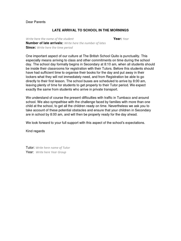 Late Arrival Letter | PDF