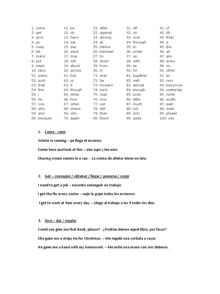 100 Common English Words with Meanings | PDF