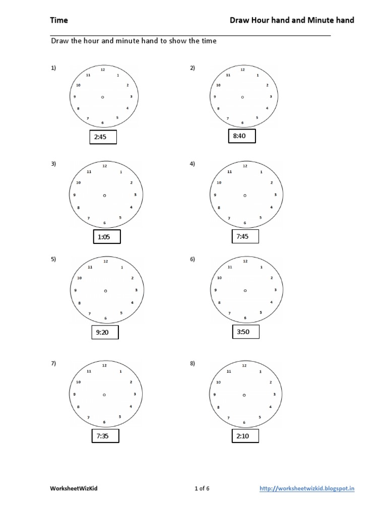 Clock Hands Drawing Worksheet | PDF