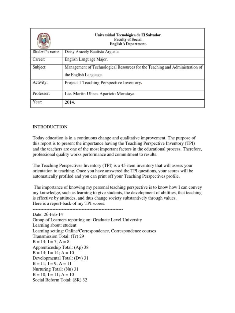 Teaching Perspective Inventory | PDF | Teaching Method | Teachers