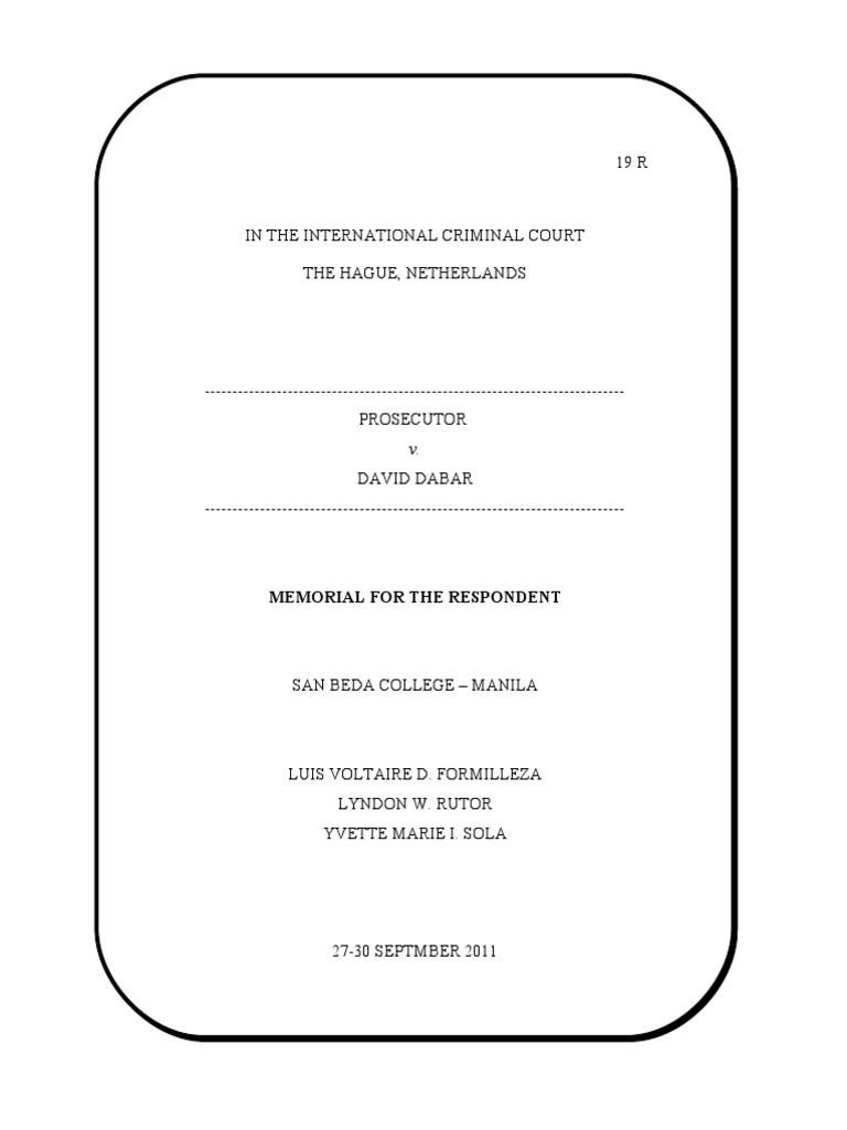 Sample Respondent Memorial | PDF | International Criminal Court ...