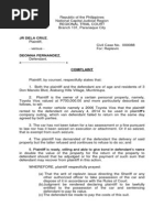 Sample COmplaint With Replevin | Damages | Lawsuit