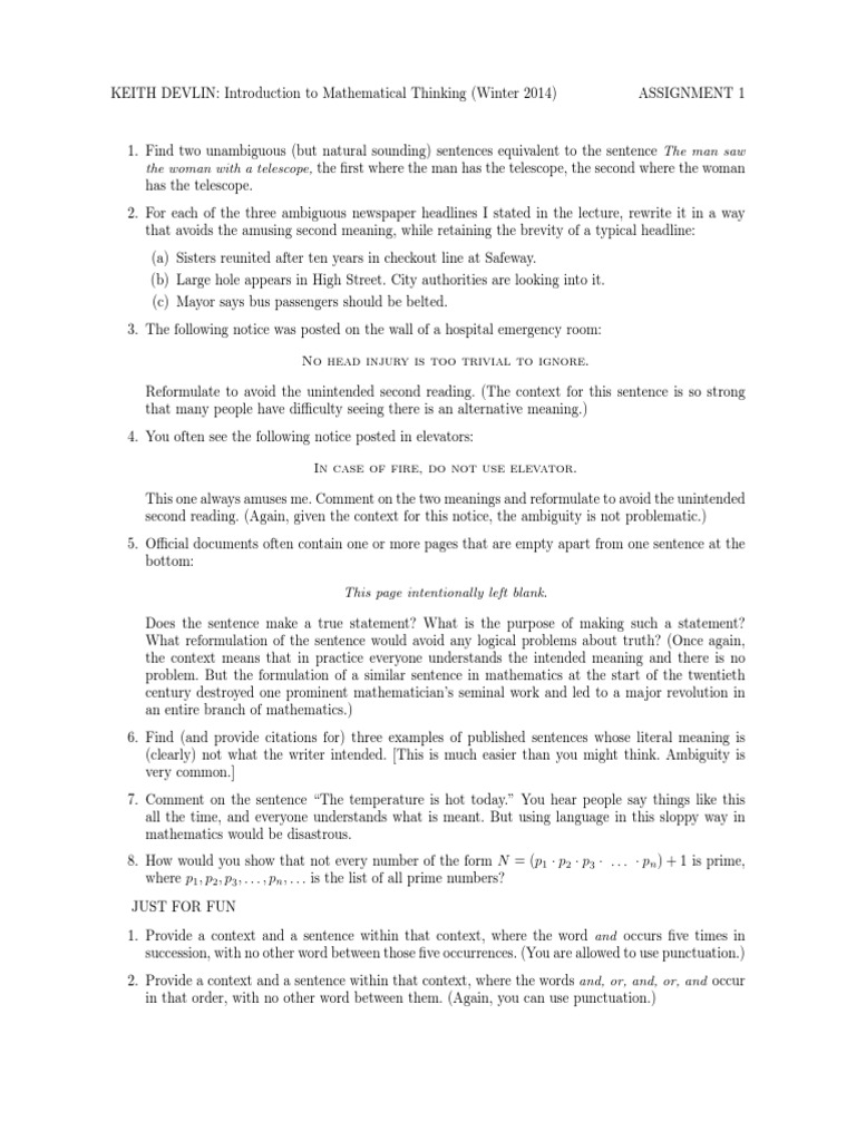 Assignments Assignment 1 | PDF | Ambiguity | Teaching Mathematics