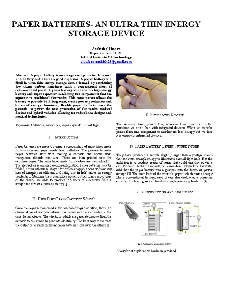Paper Batteries-An Ultra Thin Energy Storage Device: Aashish Chhabra ...