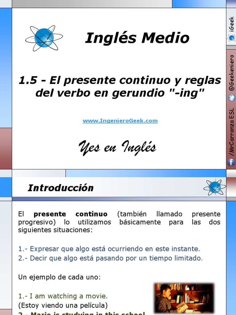 1.5 - El presente continuo y reglas del verbo en gerundio -ing.pptx | Verbo | Semiótica