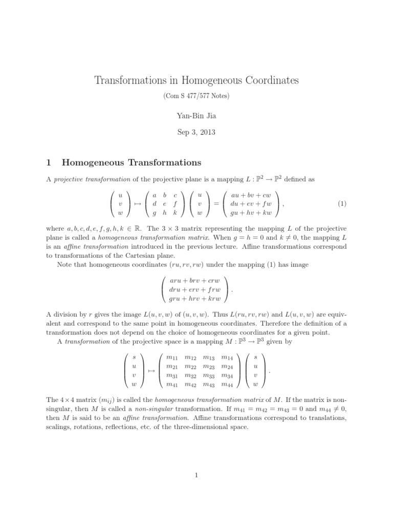 Homogeneous Transform | PDF | Theoretical Physics | Mathematical Objects