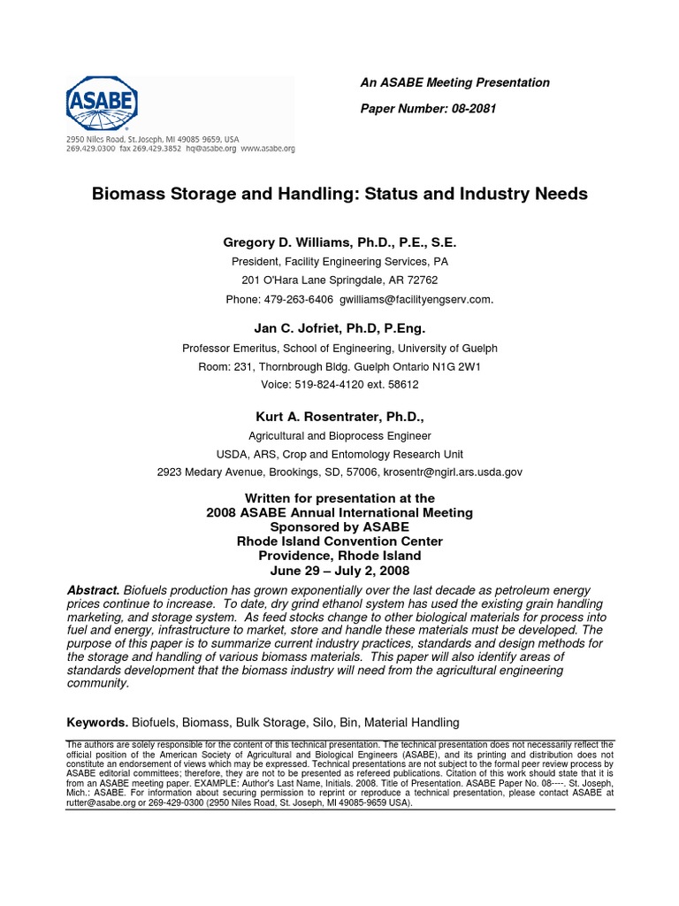 Biomass Storage and Handling | PDF | Biomass | Biofuel