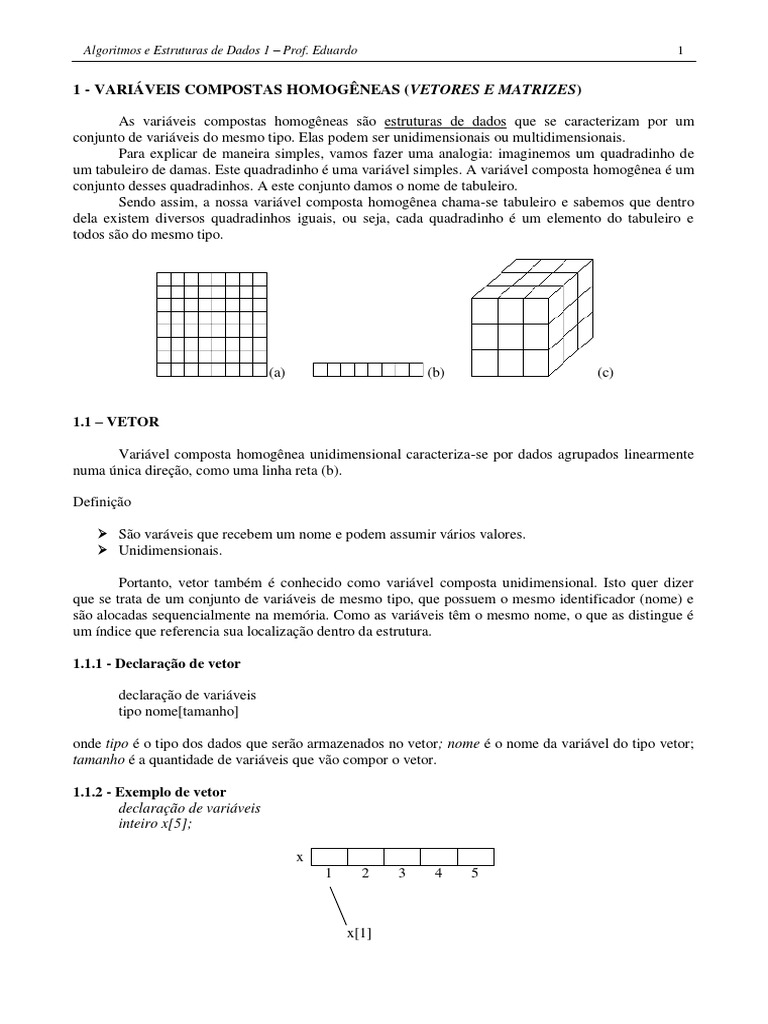 Variaveis Compostas Homogeneas Vetores | PDF | Estrutura de dados de matriz | Tipo de dados
