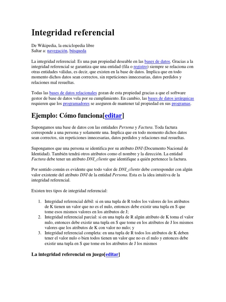 Integridad Referencial | PDF | Gestión de la información | Software de gestión de datos