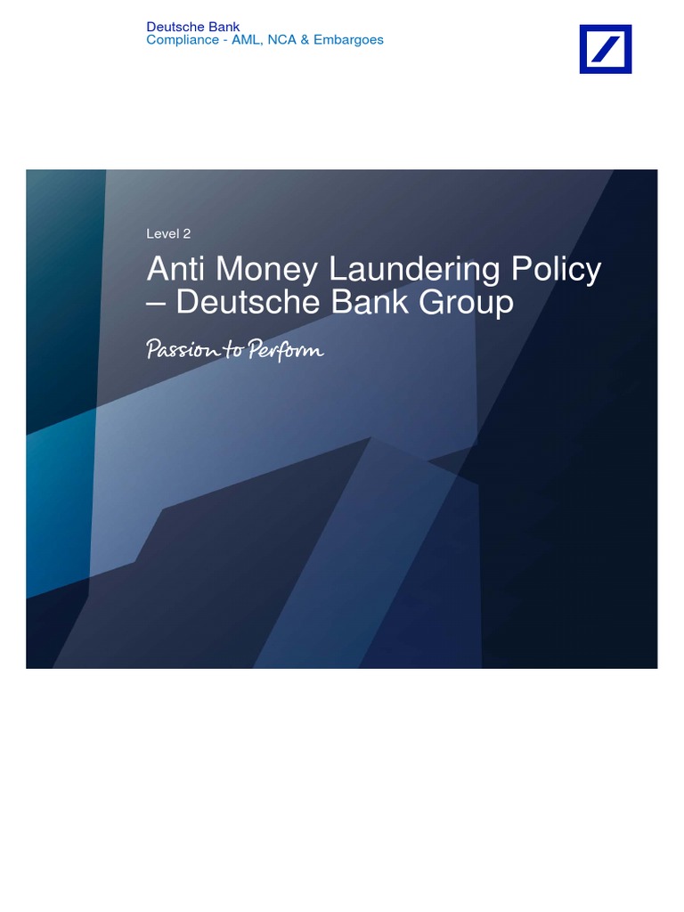 Deutsche Bank Group - Anti Money Laundering Policy | PDF | Money ...