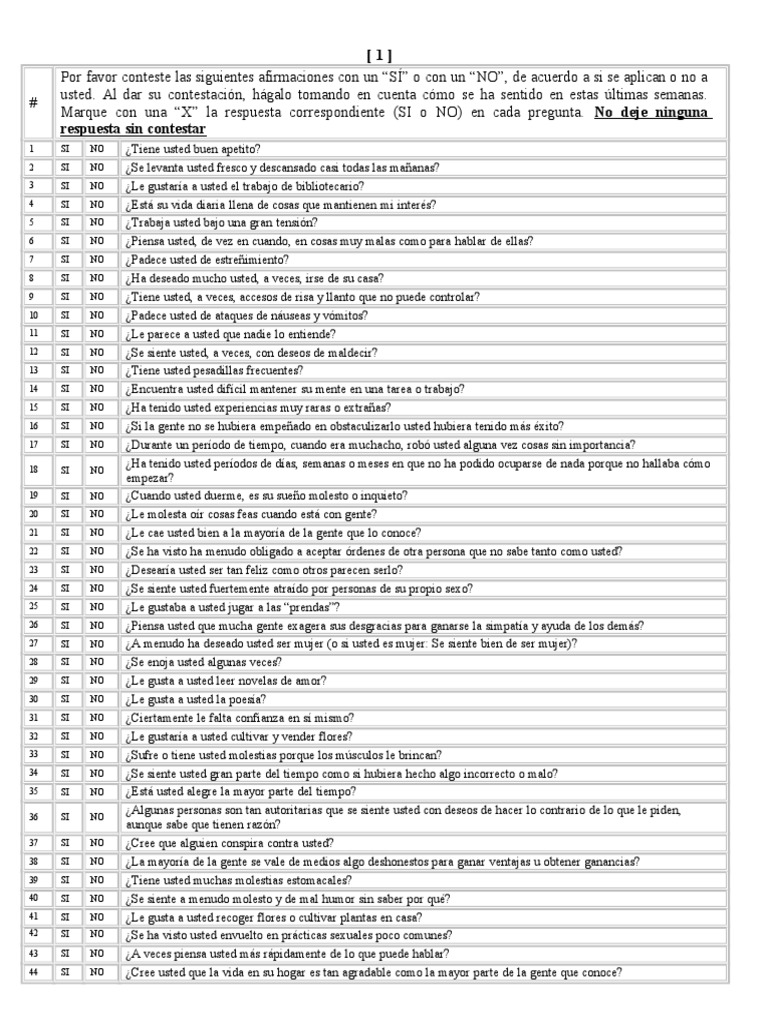 Cuestionario Mini-Mult 82 | PDF | Bienestar | Medicina