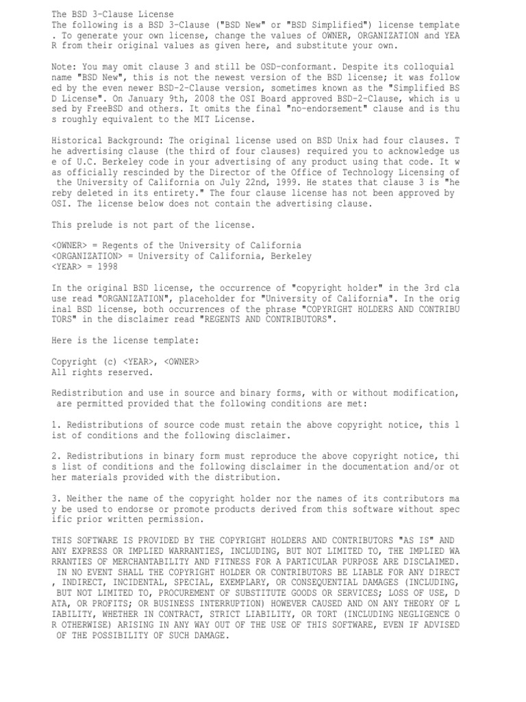 BSD 3-Clause "New" or "Revised" License (BSD-3-Clause) | Download Free PDF | Intellectual Works ...