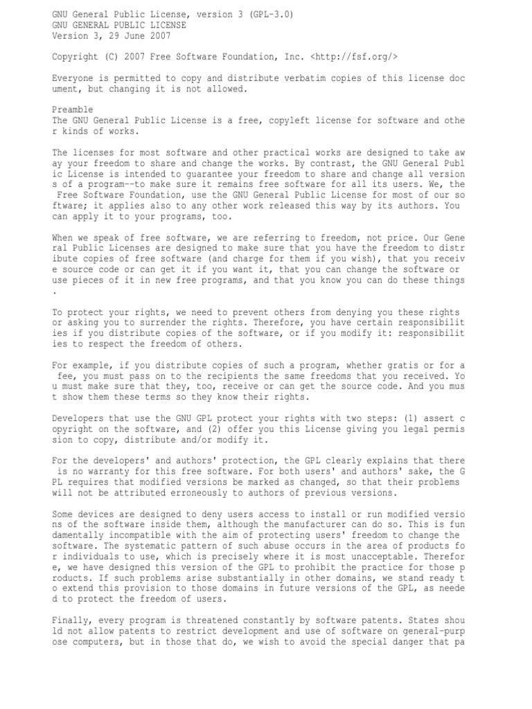 GNU General Public License, version 3.0 (GPLv3) | Free Software | License