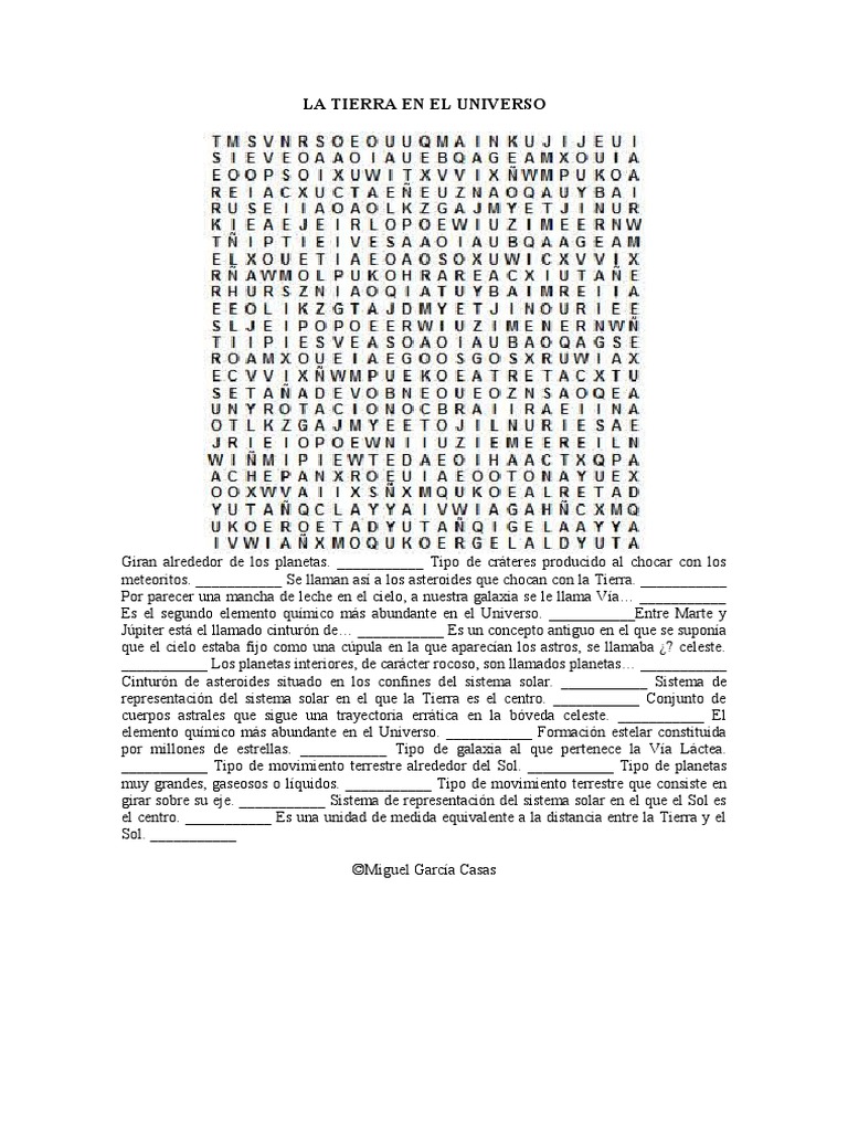 Sopa de letras: Tierra y universo | PDF | Libros para adolescentes