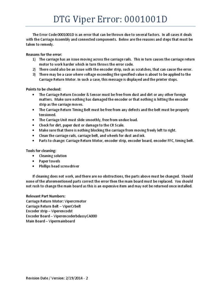 DTG Viper Error 0001001D | PDF