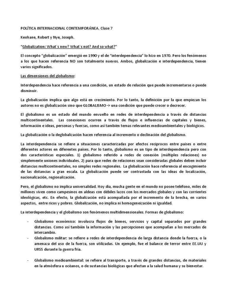 Globalismo e Interdependencia Compleja | PDF | Globalización ...