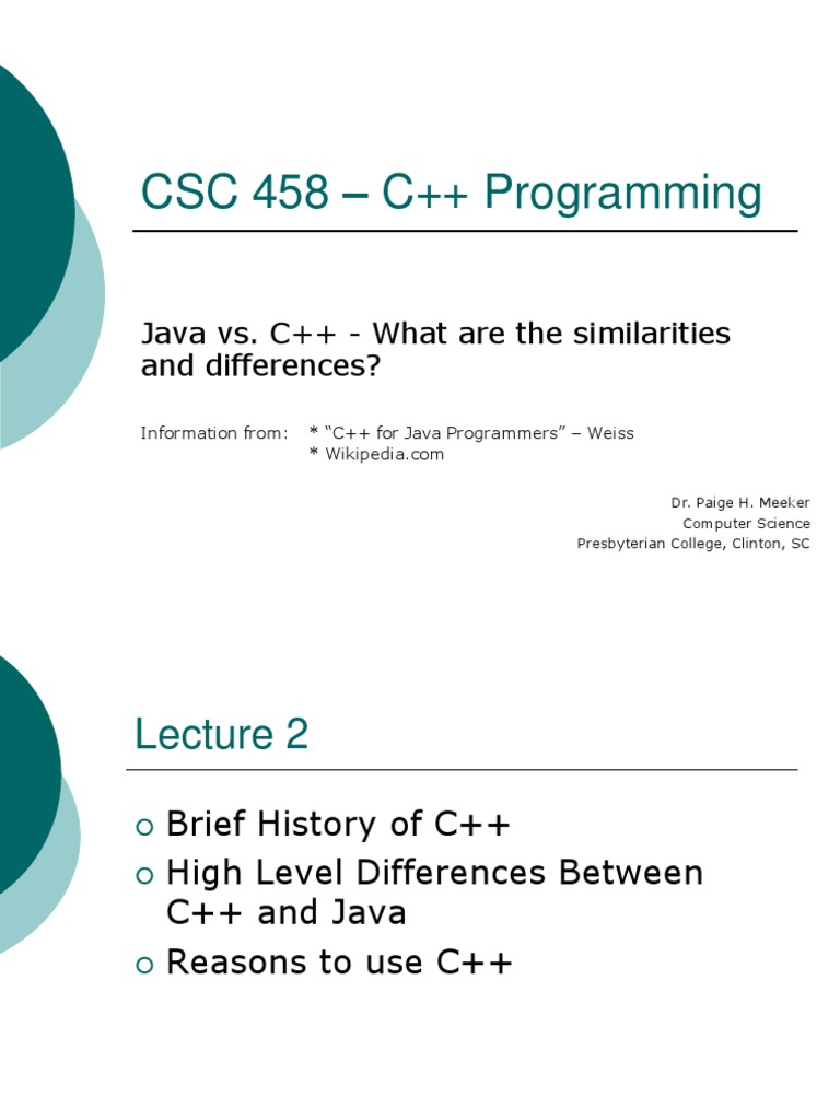 CSC 458 - C++ Programming: Java vs. C++ - What Are The Similarities and ...