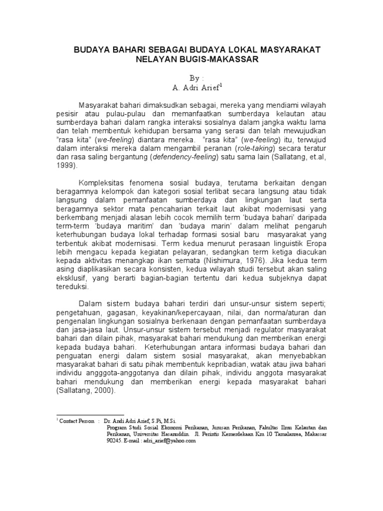 Budaya Bahari Sebagai Budaya Lokal Masyarakat Nelayan Bugis | PDF