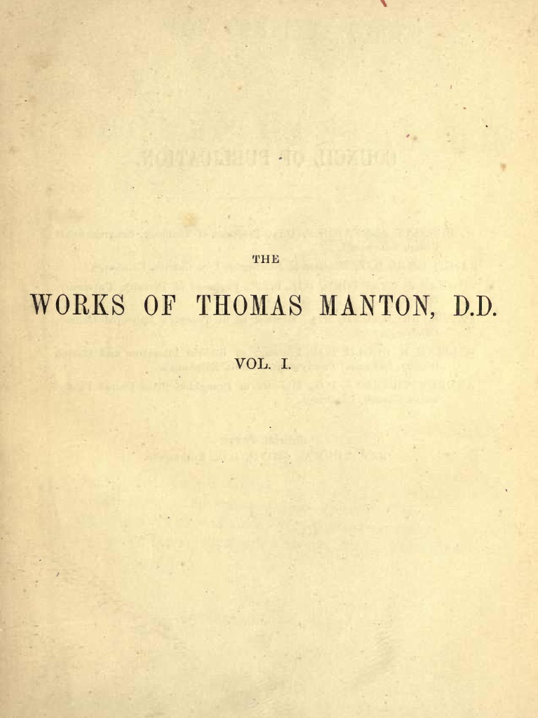 Thomas Manton's Complete Works, Vol. I | PDF | Sermon | The Reverend