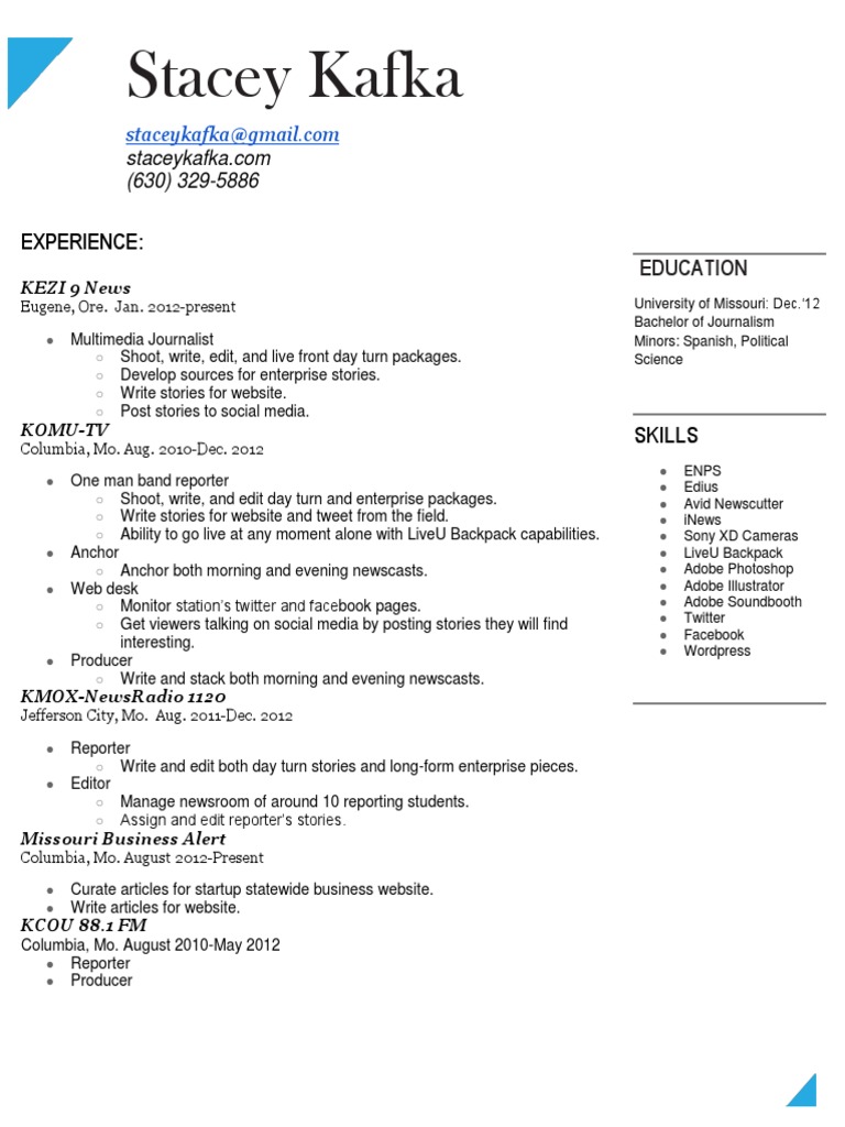 Stacey Kafka's Journalism Resume | PDF