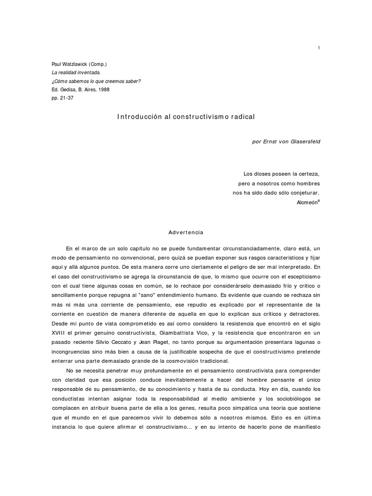 17 Introducción Al Constructivismo Radical - Ernst Von Glasersfeld ...