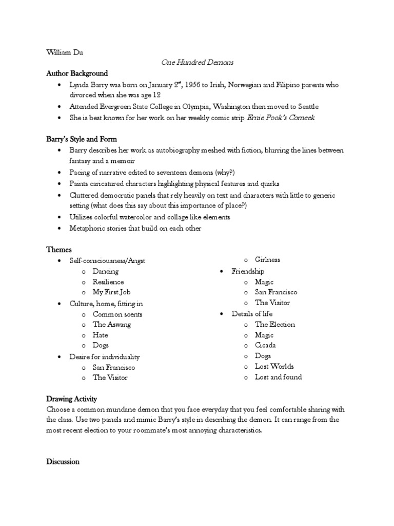 One Hundred Demons Handout | PDF | Demons | Novels