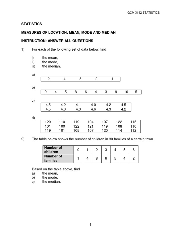 STATISTICS - Mean Mode Median | PDF | Mode (Statistics) | Median