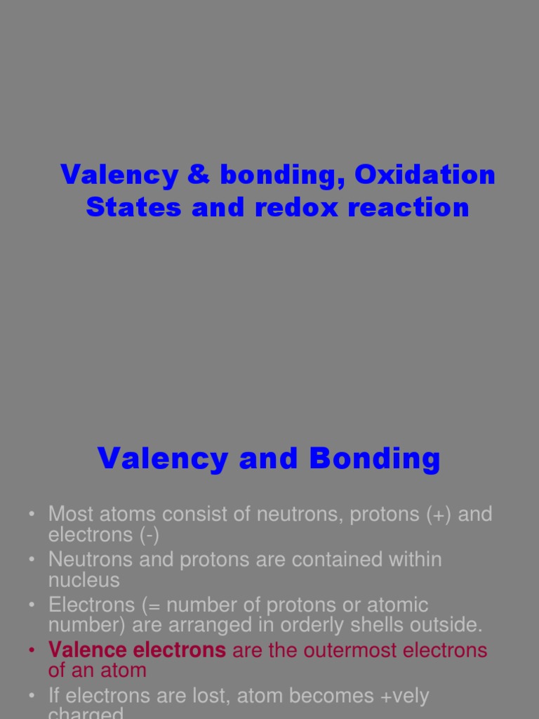 Chemistry Basics: Valency & Redox | PDF | Ion | Valence (Chemistry)