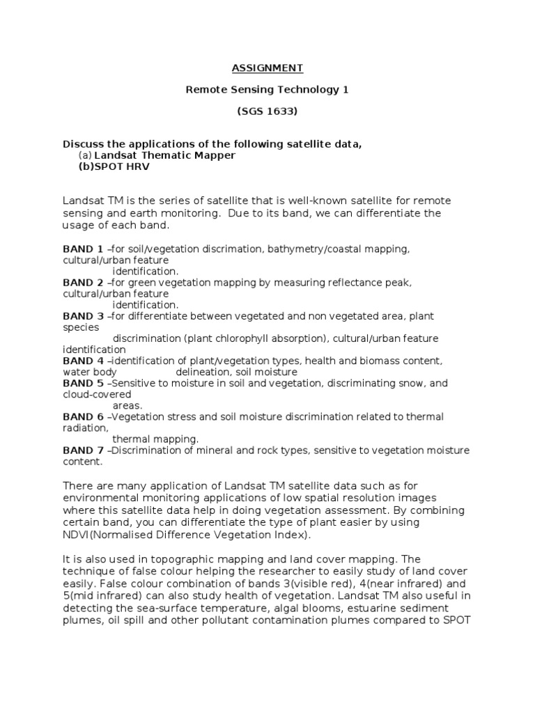Assignment Remote Sensing Pdf Earth Sciences Applied And