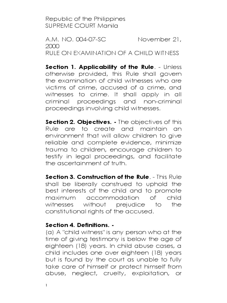 Rule On Examination of Child Witness | PDF | Hearsay | Deposition (Law)