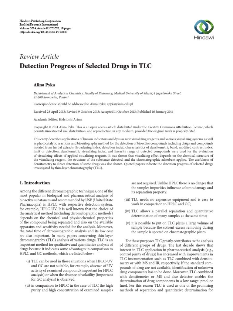 Detection Progress of Selected Drugs in TLC (Thin Layer Chromatography ...