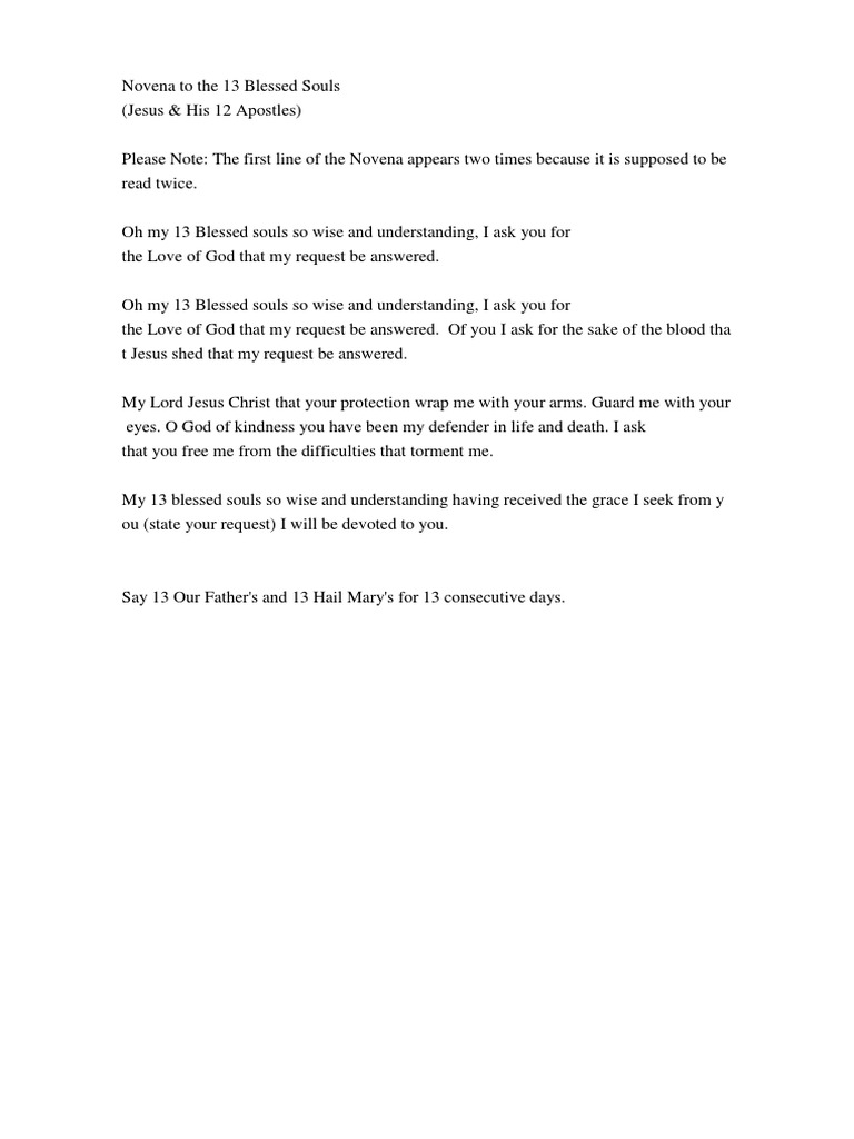 Novena To The 13 Blessed Souls | PDF