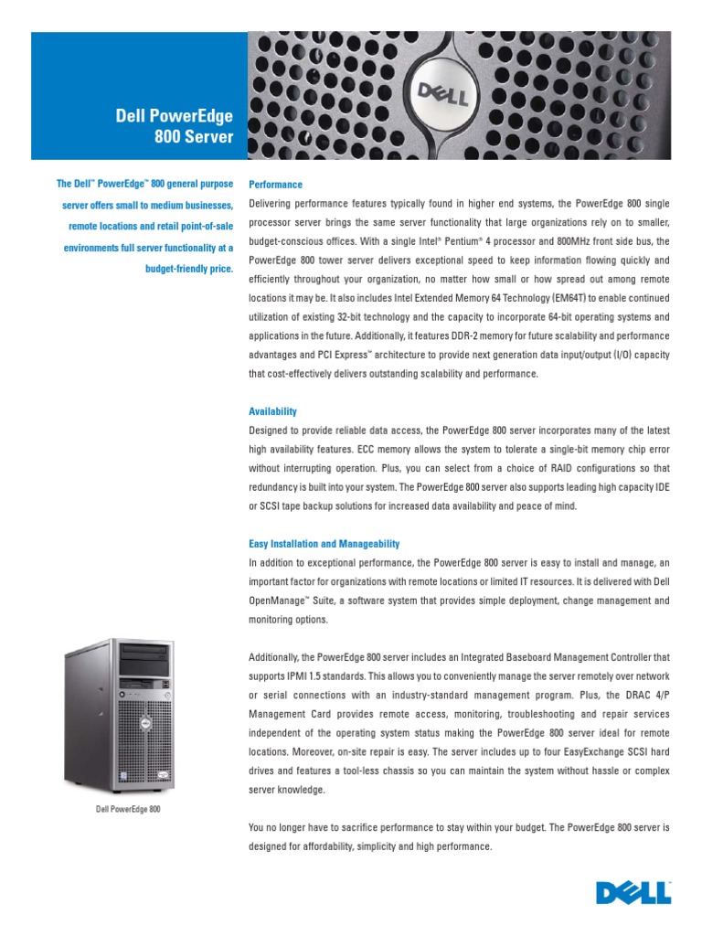 Dell Poweredge 800 Server | PDF | Server (Computing) | Dell