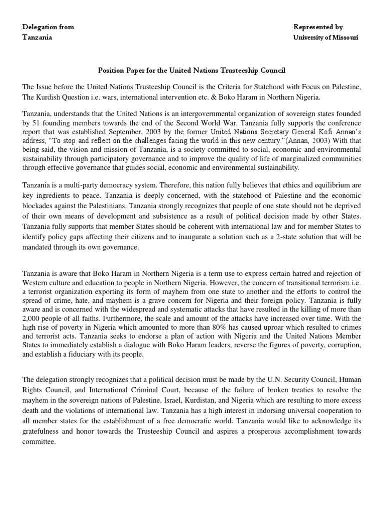 Position Paper Sample | PDF | Sovereign State | United Nations