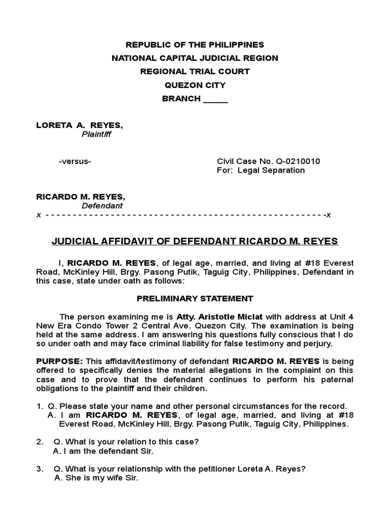 Judicial Affidavit of Defendant and His Witnesses | PDF | Legal Communication | Evidence