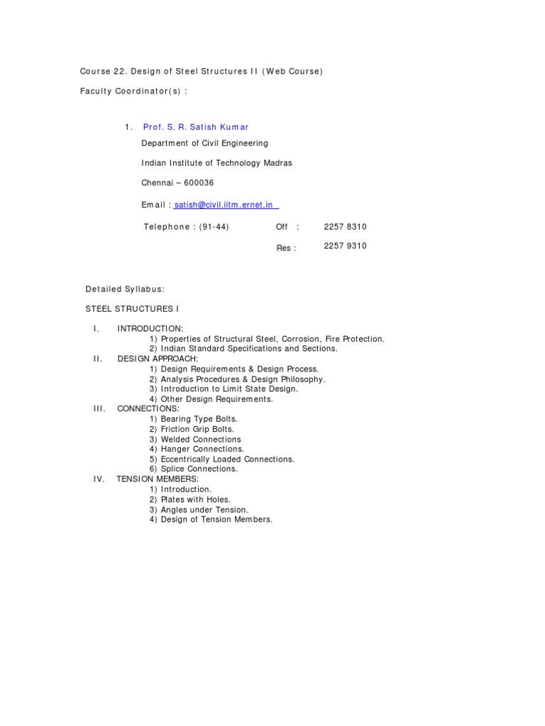 Steel Structures II Course Overview | PDF