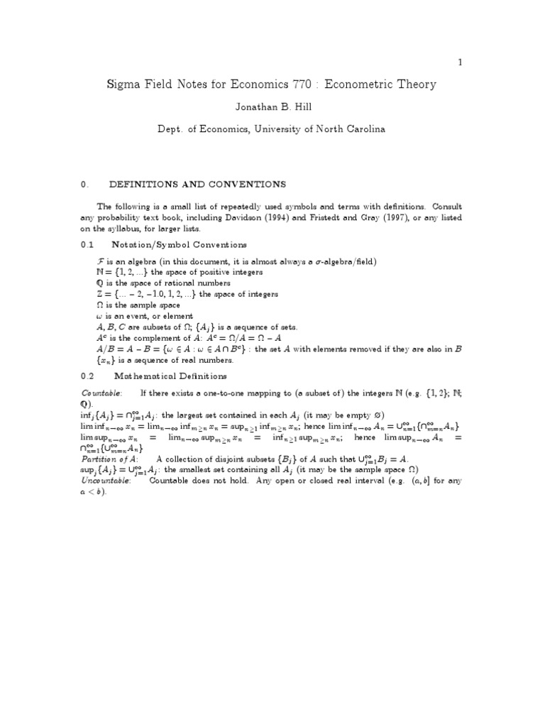 Sigma Field Notes 770 | PDF | Random Variable | Mathematical Objects