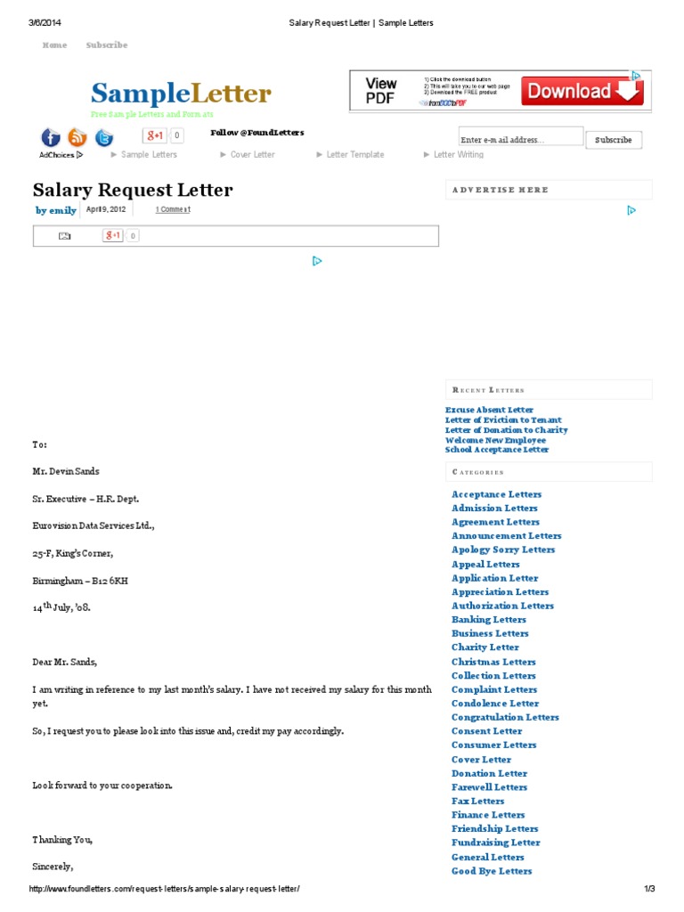 Salary Request Letter Sample | PDF | Computing And Information Technology