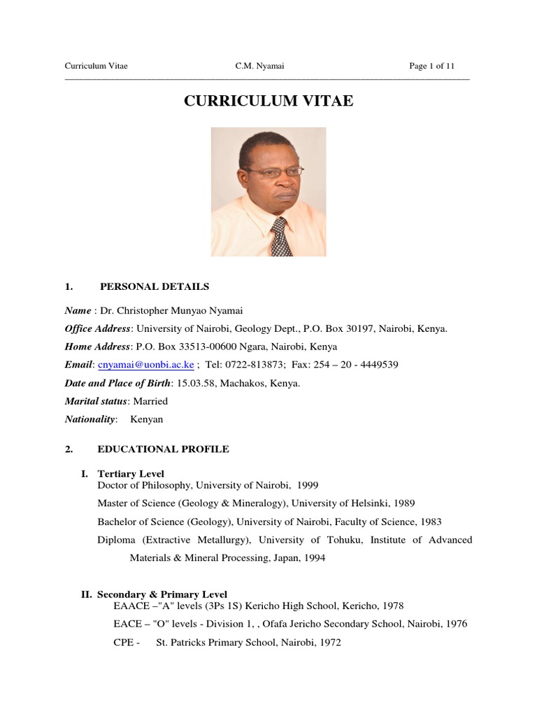 Chris Cv-Revised - 2013 Version 2a 2013 | PDF | Geology | Kenya