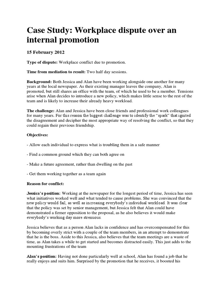 Case Study - Work Place Conflict | PDF | Mediation | Behavioural Sciences Case Study - Work Place Conflict | PDF | Mediation | Behavioural Sciences