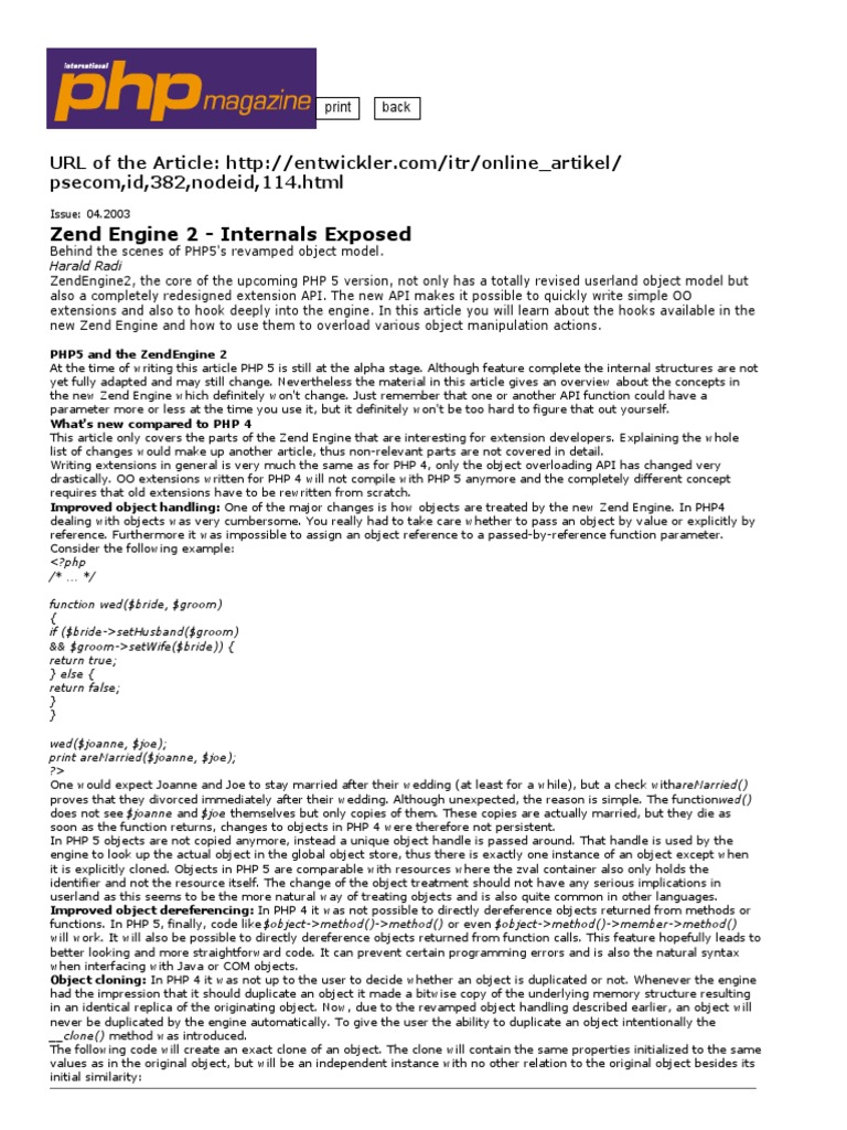 Zend Engine 2 Internals Exposed Psecom Id 382 Nodeid 114html Pdf Class Computer