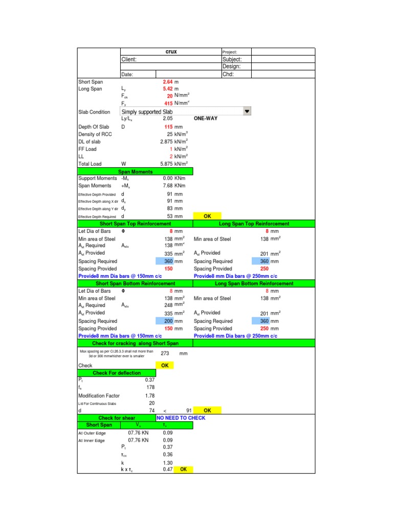 Subject: Design: CHD: Client:: One-Way | PDF | Civil Engineering ...