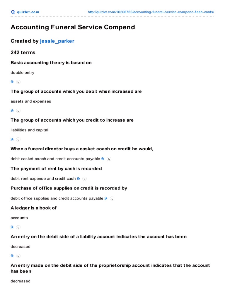 Accounting Funeral Service Compend | PDF | Debits And Credits | Bookkeeping