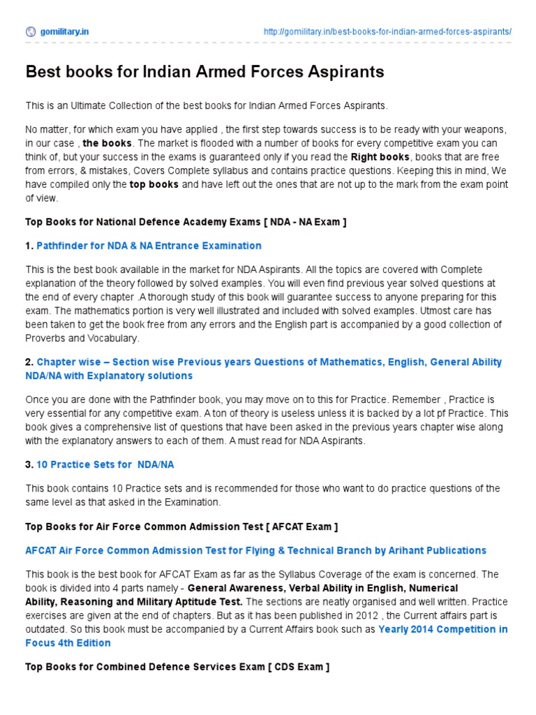 Best Books For Indian Armed Forces Aspirants For CDSE, AFCAT, NDA, SSB ...