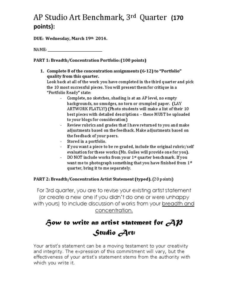 AP Studio Art Benchmark 3rd Quarter | PDF | Paragraph | Truth