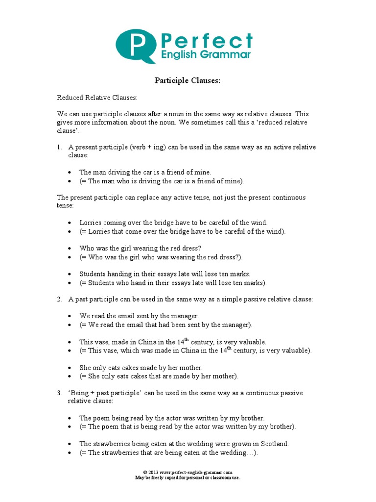 Participle Clauses Explanation | PDF