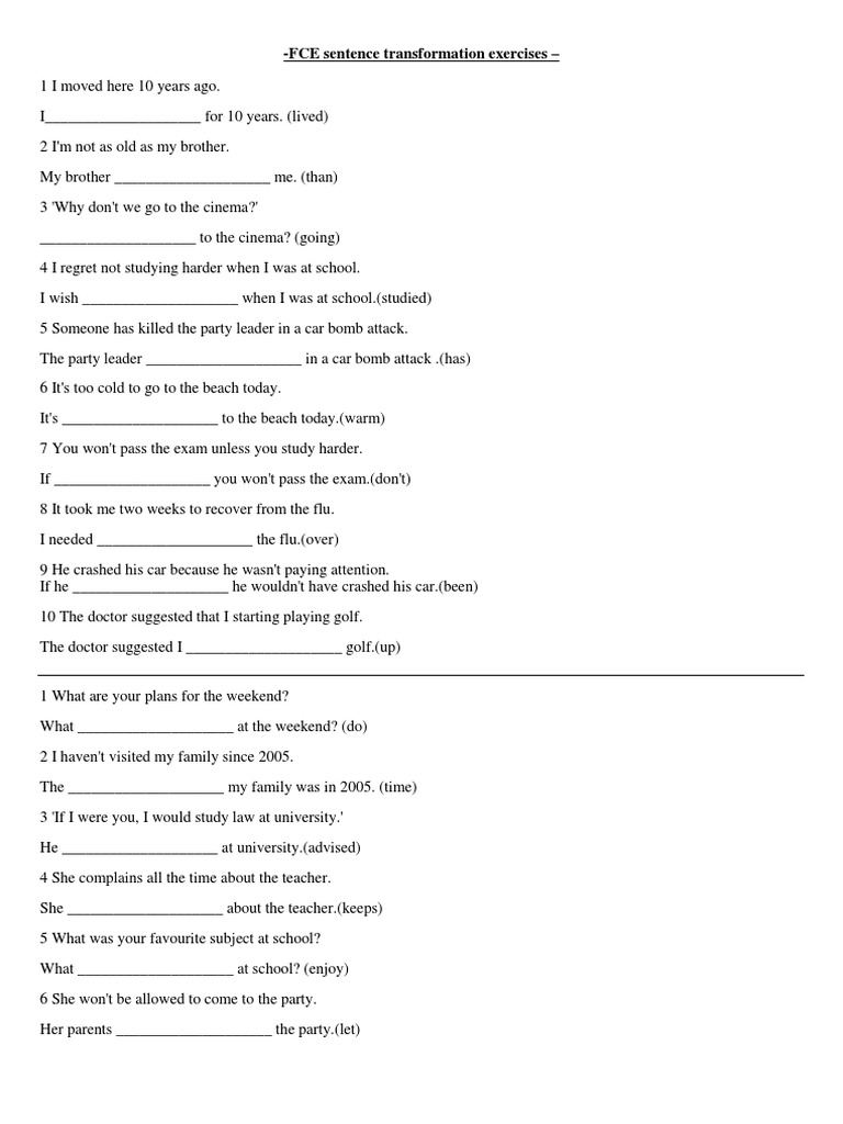 FCE Sentence Transformation Exercises | PDF | Test (Assessment)